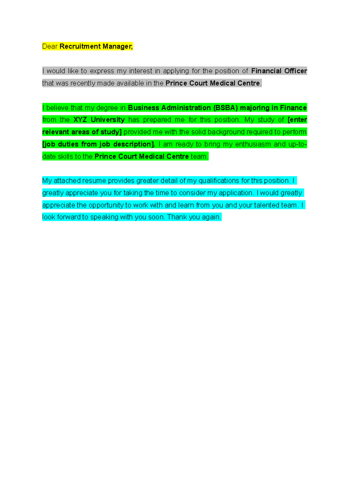 Rubrics FOR ASM Cover Letter - Dear Recruitment Manager, I would like ...