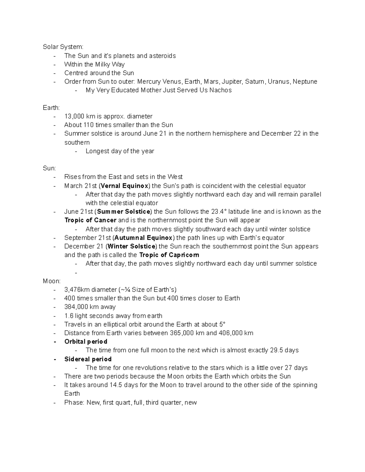 Module 1 Notes - Solar System: - The Sun and it’s planets and asteroids ...