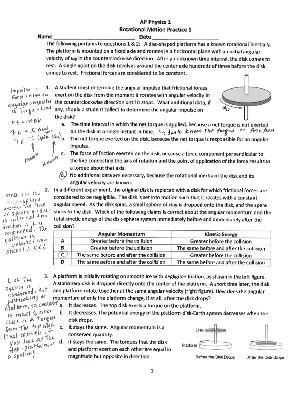 Rotational Motion Practice 1 answe - PHYS 121 - Studocu