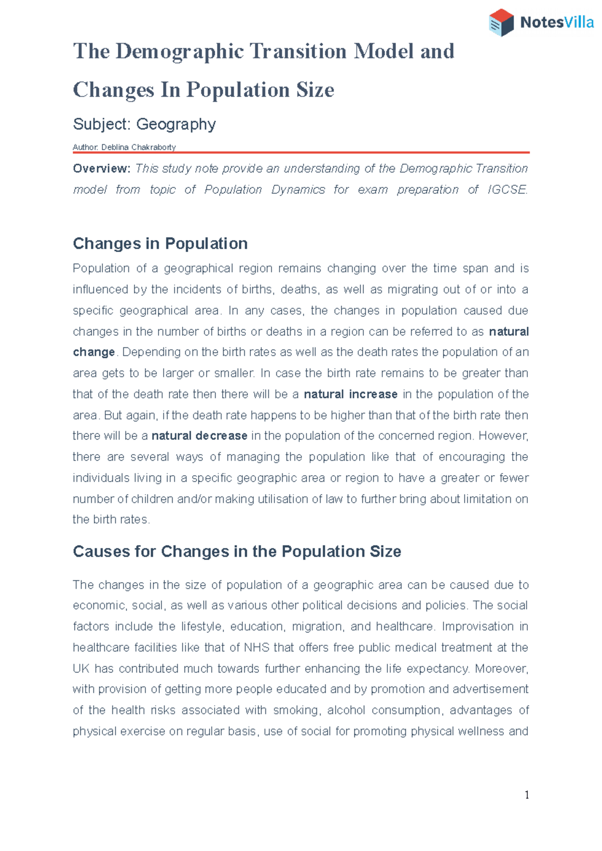 Demographic-transition-model study-notes - The Demographic Transition ...