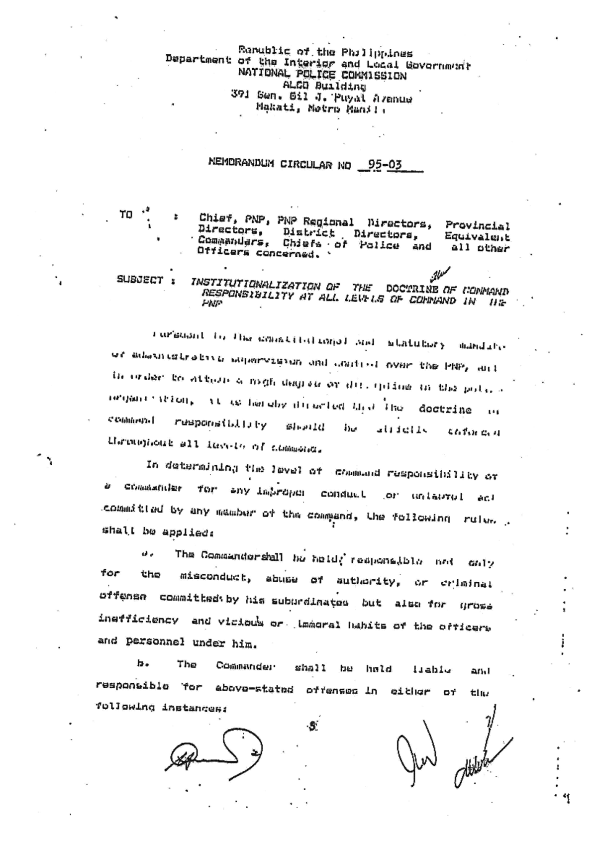 Napolcom MC 95-03 - Renublic of the Pholippines Department of the ...