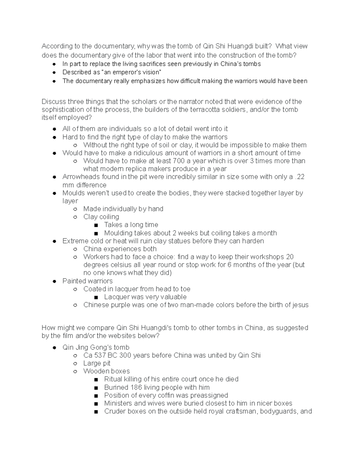 HIST 1001 Qin Shi Huangdi Planner - According to the documentary, why ...