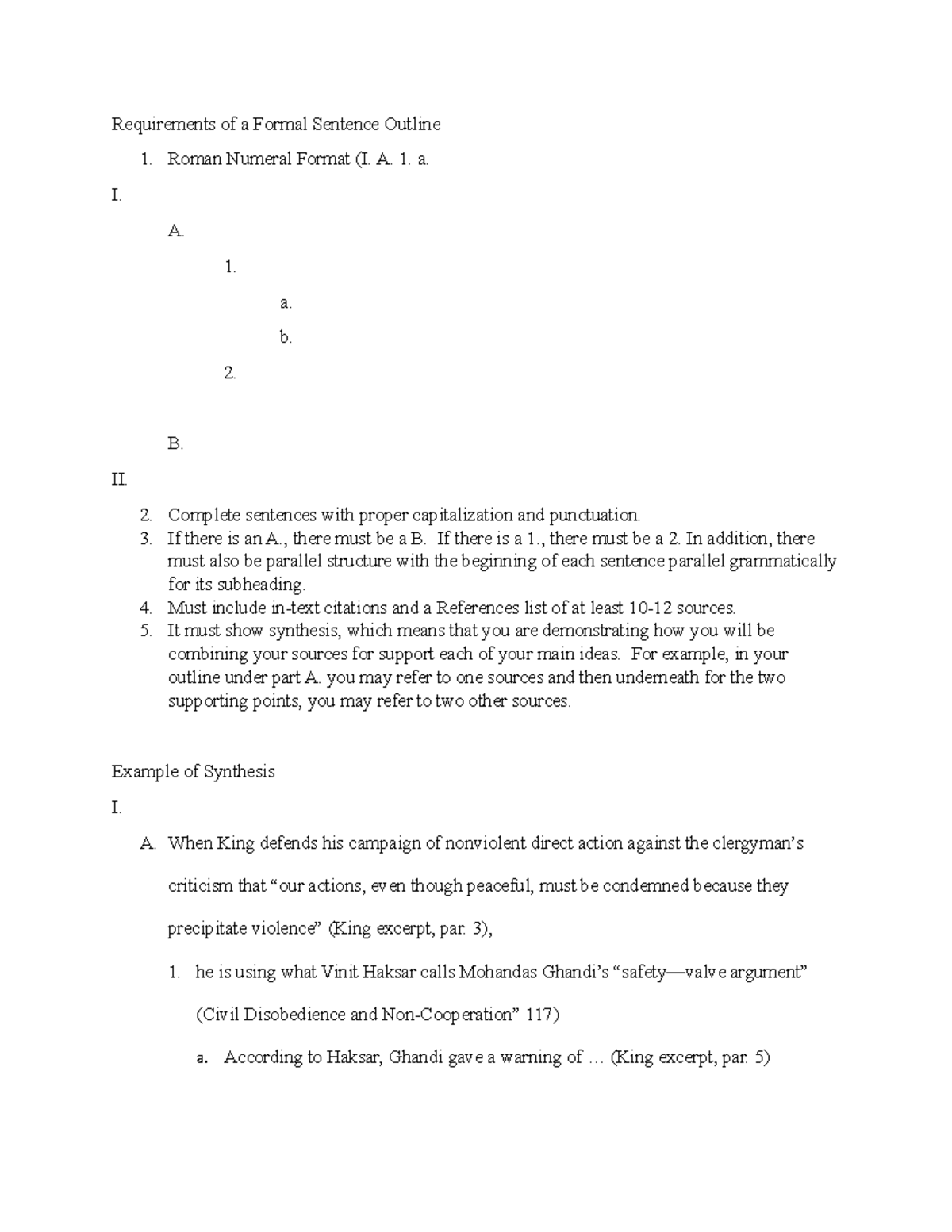 Requirement for a research Formal sentence outline - Requirements of a ...
