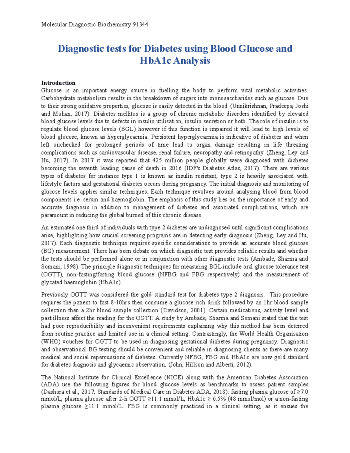 MDB Report - Diagnostic tests for Diabetes using Blood Glucose and ...