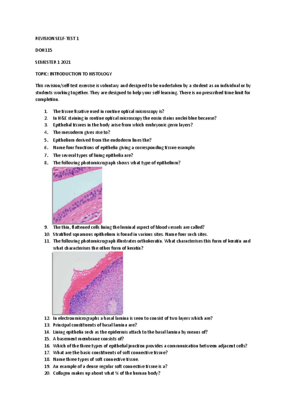 Revision SELF TEST 1 - End of Session 1 Exam - REVISION SELF-TEST 1 DOH ...