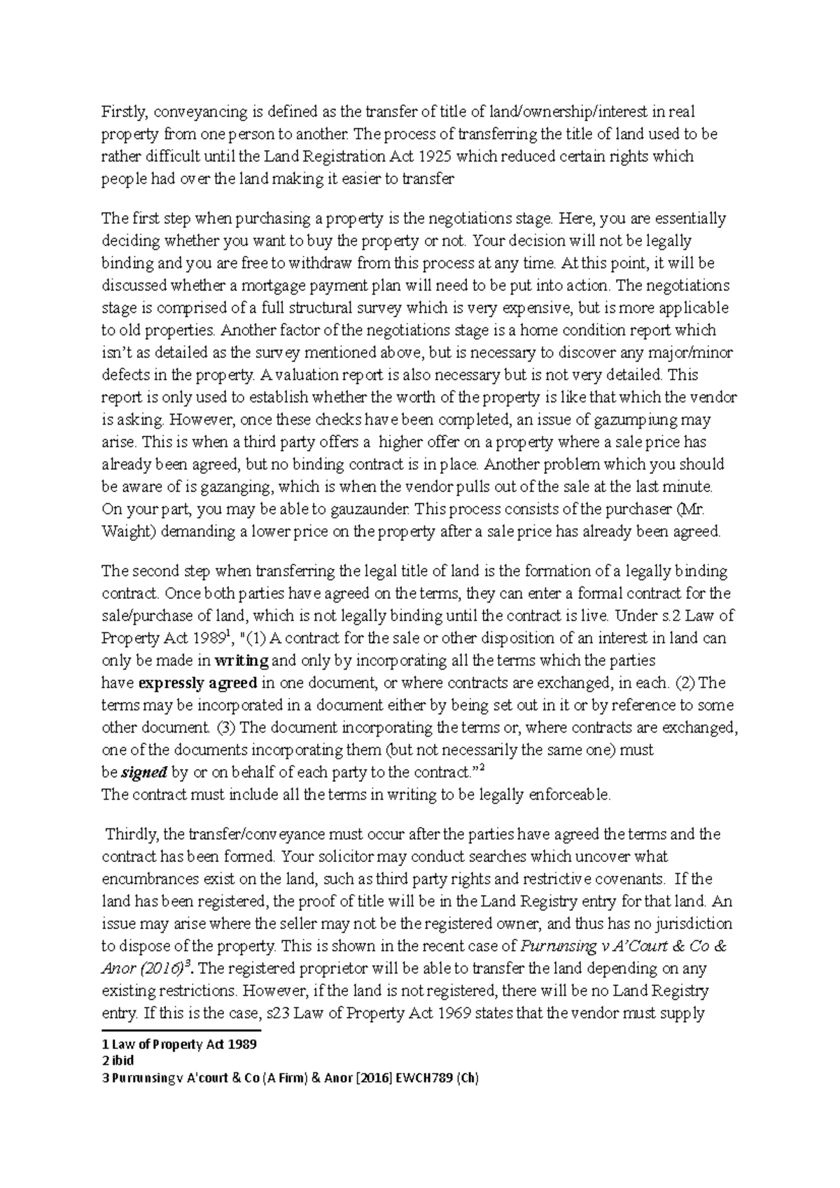 land law - Conveyancing procedure - Firstly, conveyancing is defined as ...