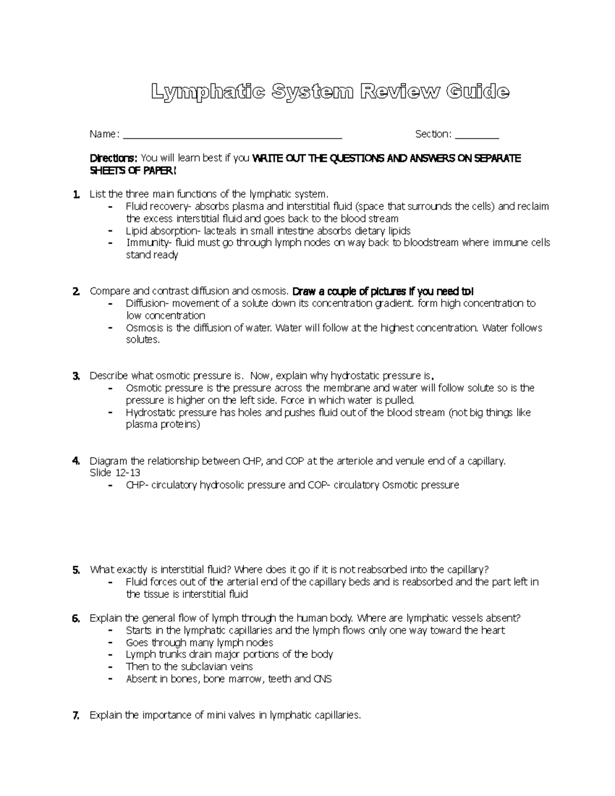 Lymphatic System Review Guide - BIO-202 - GCU - Studocu