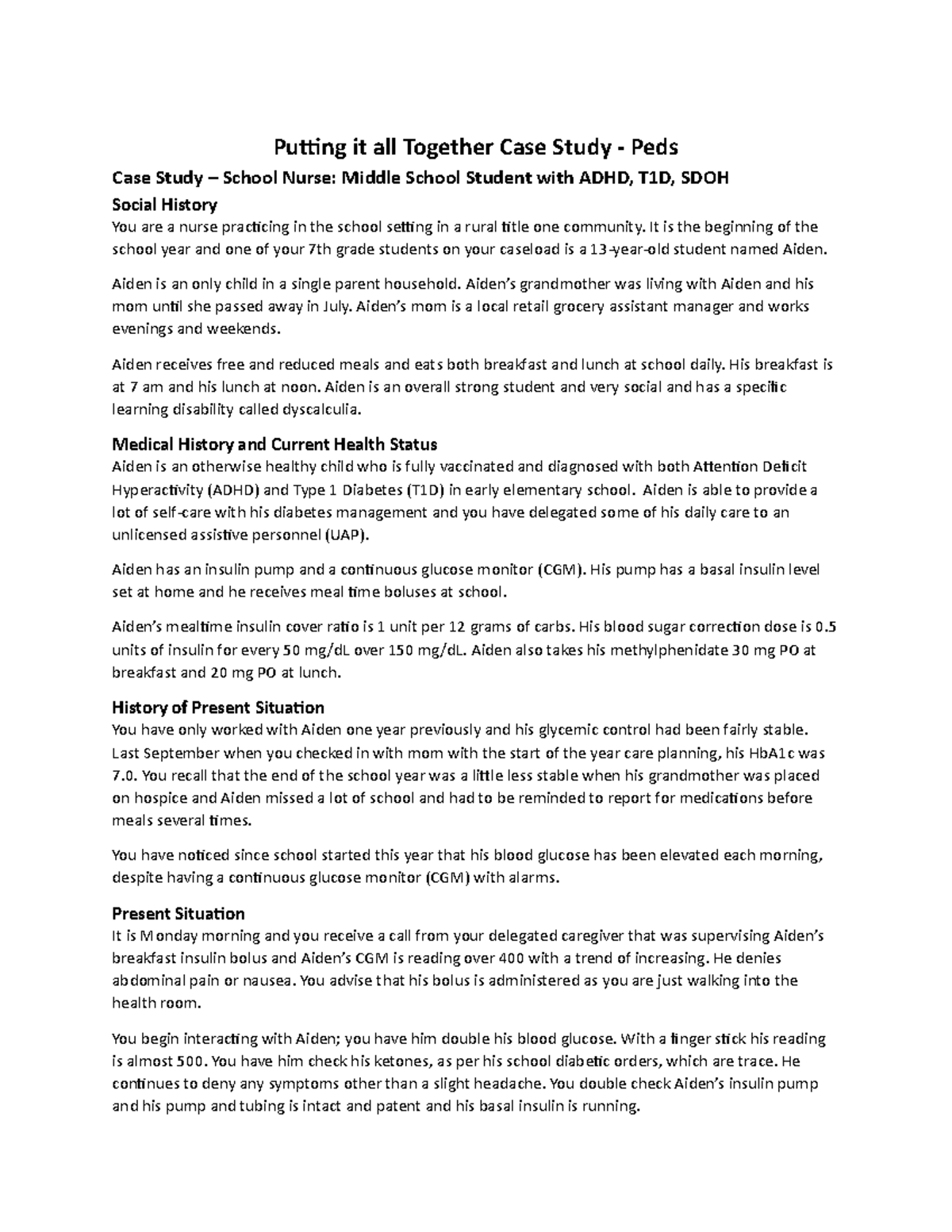 NUR418 Peds-Putting It All Together Case Study - Putting it all Together Case Study - Peds Case ...