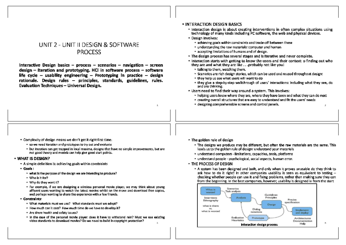 Unit 2 print - UNIT 2- UNIT II DESIGN & SOFTWARE PROCESS Interactive Design basics - process ...