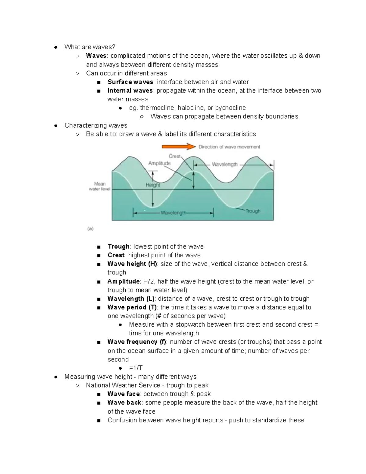 5 6 Waves - Intro to Atmospheric and Ocean Sciences taught by Dr. Reyns - What are waves? Waves ...