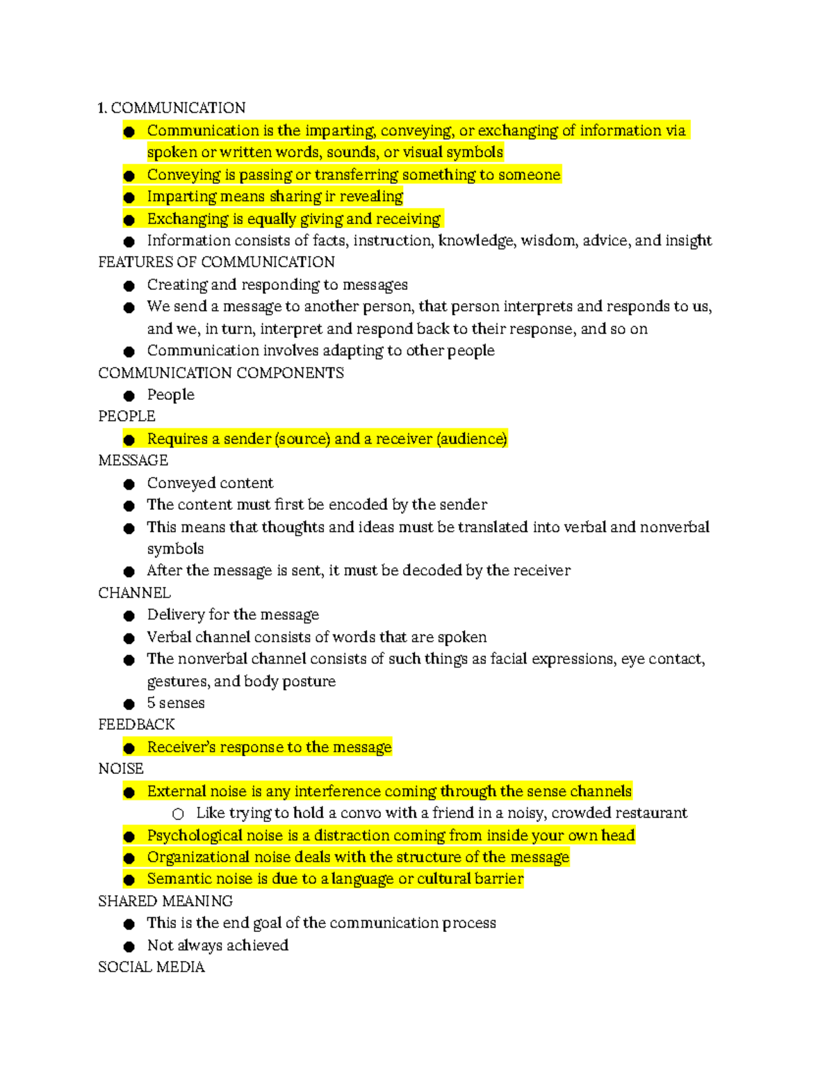 CMST 1.3 Notes - 1. COMMUNICATION Communication is the imparting ...