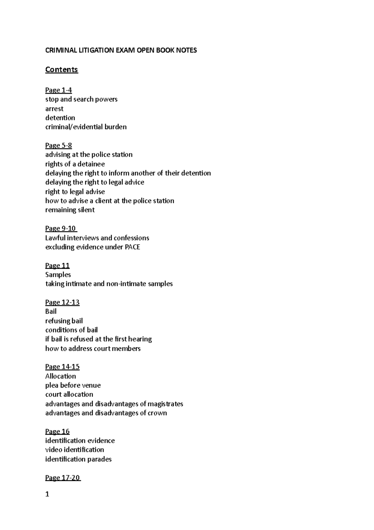 Criminal Litigation EXAM Notes - CRIMINAL LITIGATION EXAM OPEN BOOK ...