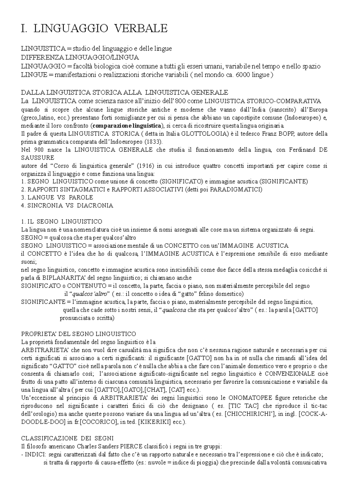 Appunti delle lezioni di Linguistica Generale della prof.ssa Silvia Pieroni - I. LINGUAGGIO ...