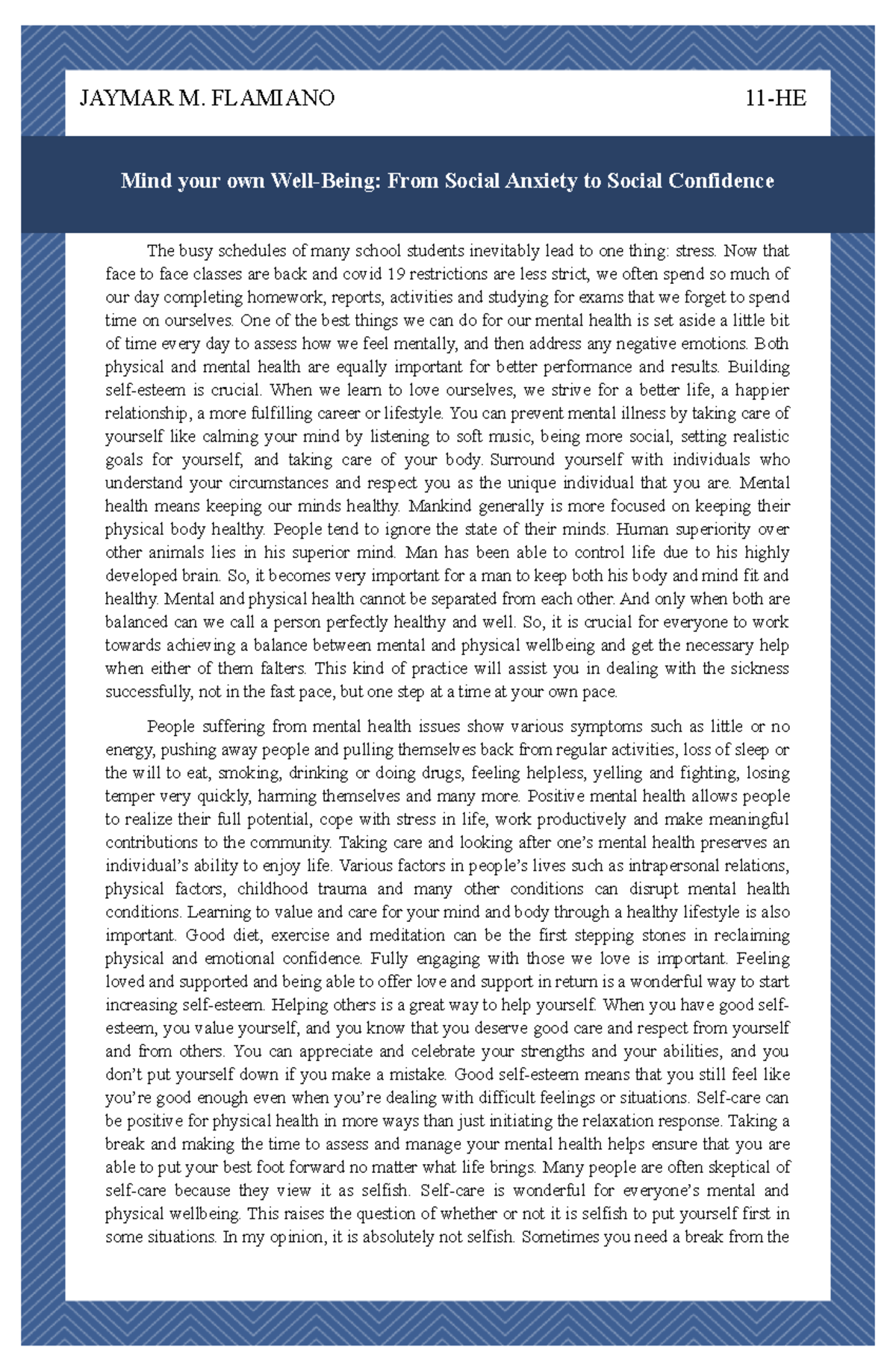 Jaymar Essay - Mind your own Well-Being: From Social Anxiety to Social ...