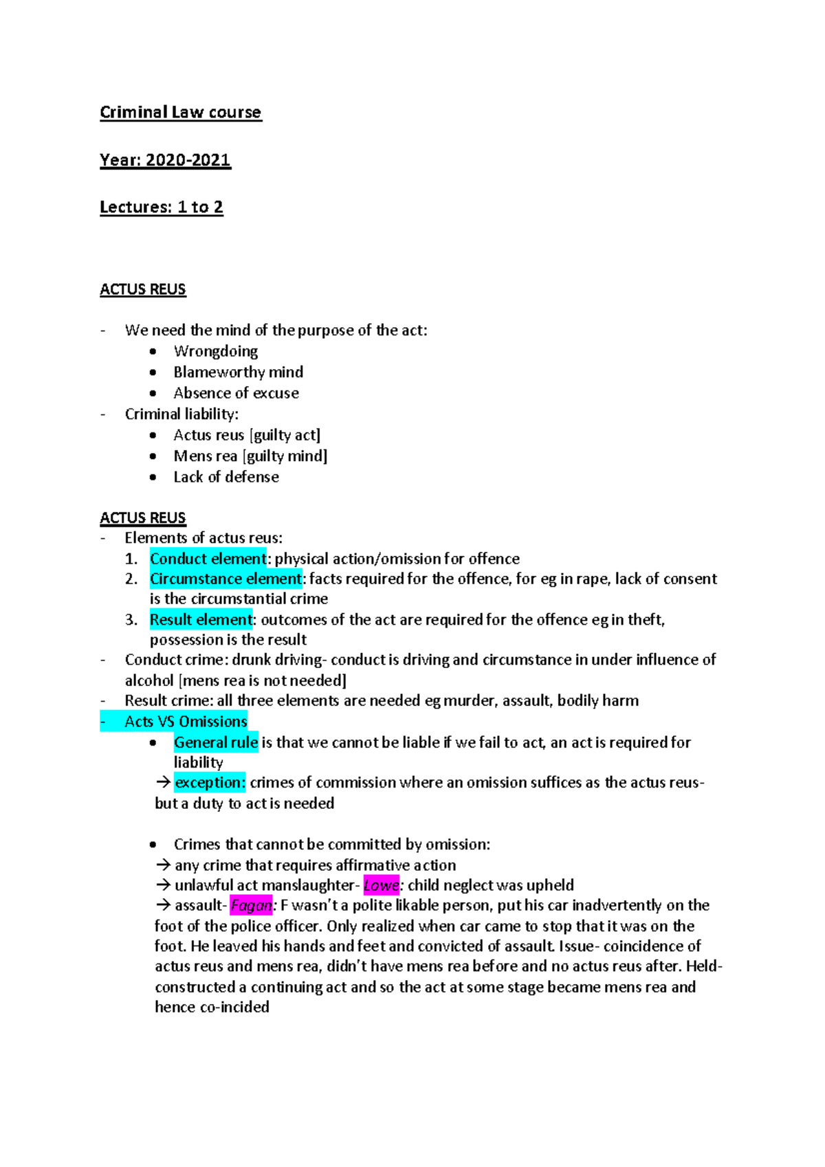 Criminal Law course 20202021 lectures 1to2 - Criminal Law course Year ...