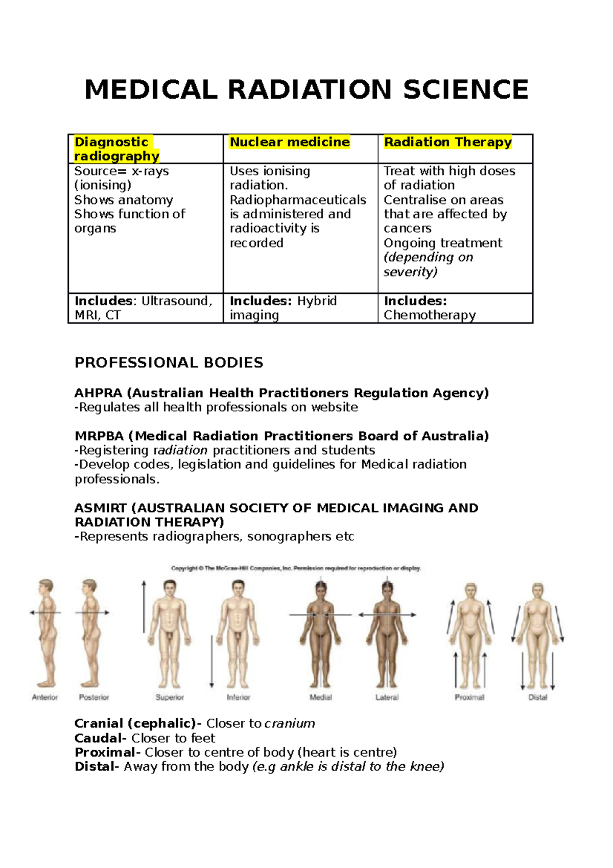 MRSC notes - MEDICAL RADIATION SCIENCE Diagnostic radiography Nuclear ...