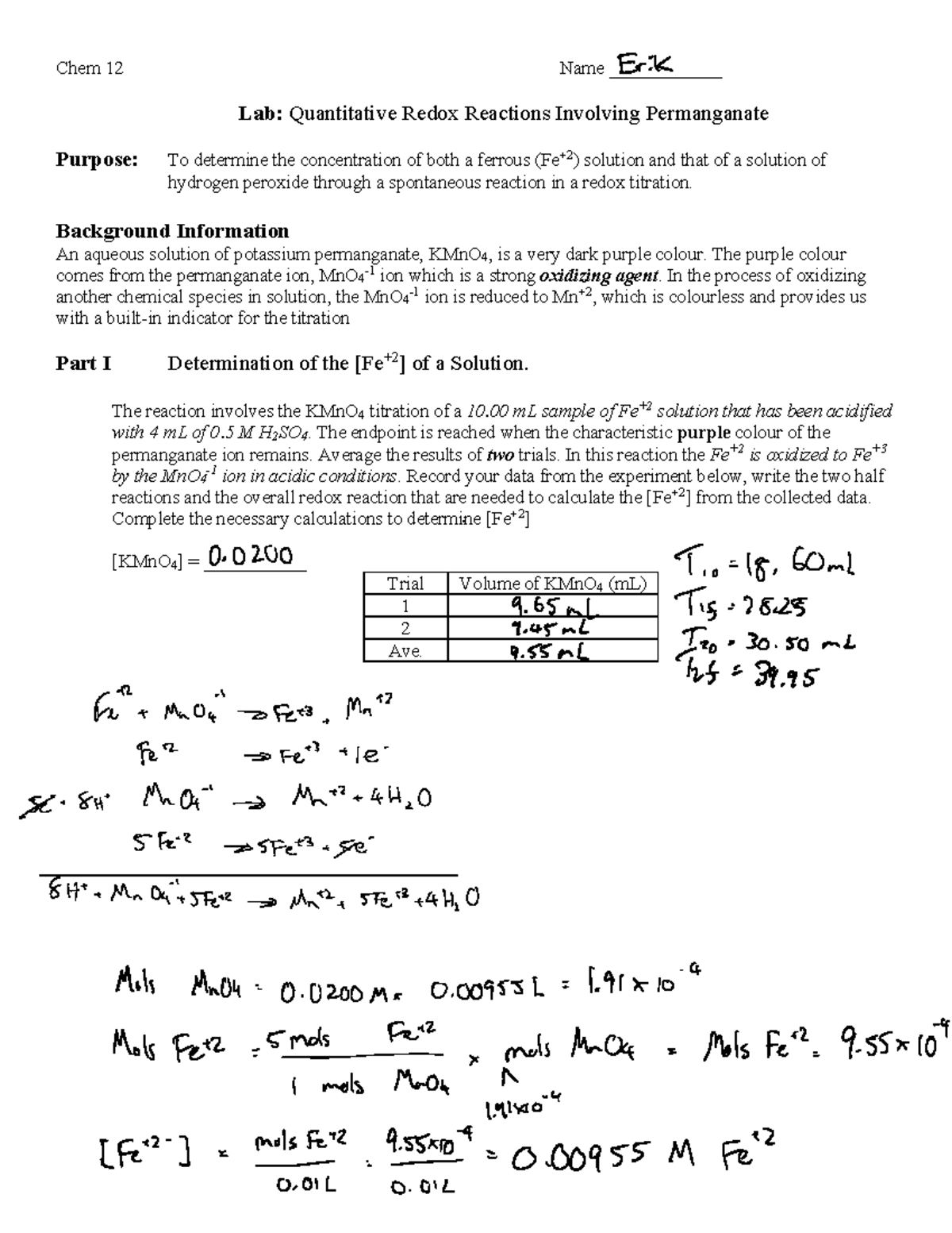 Redox Titration - Chem 12 Name ____________ Lab: Quantitative Redox ...