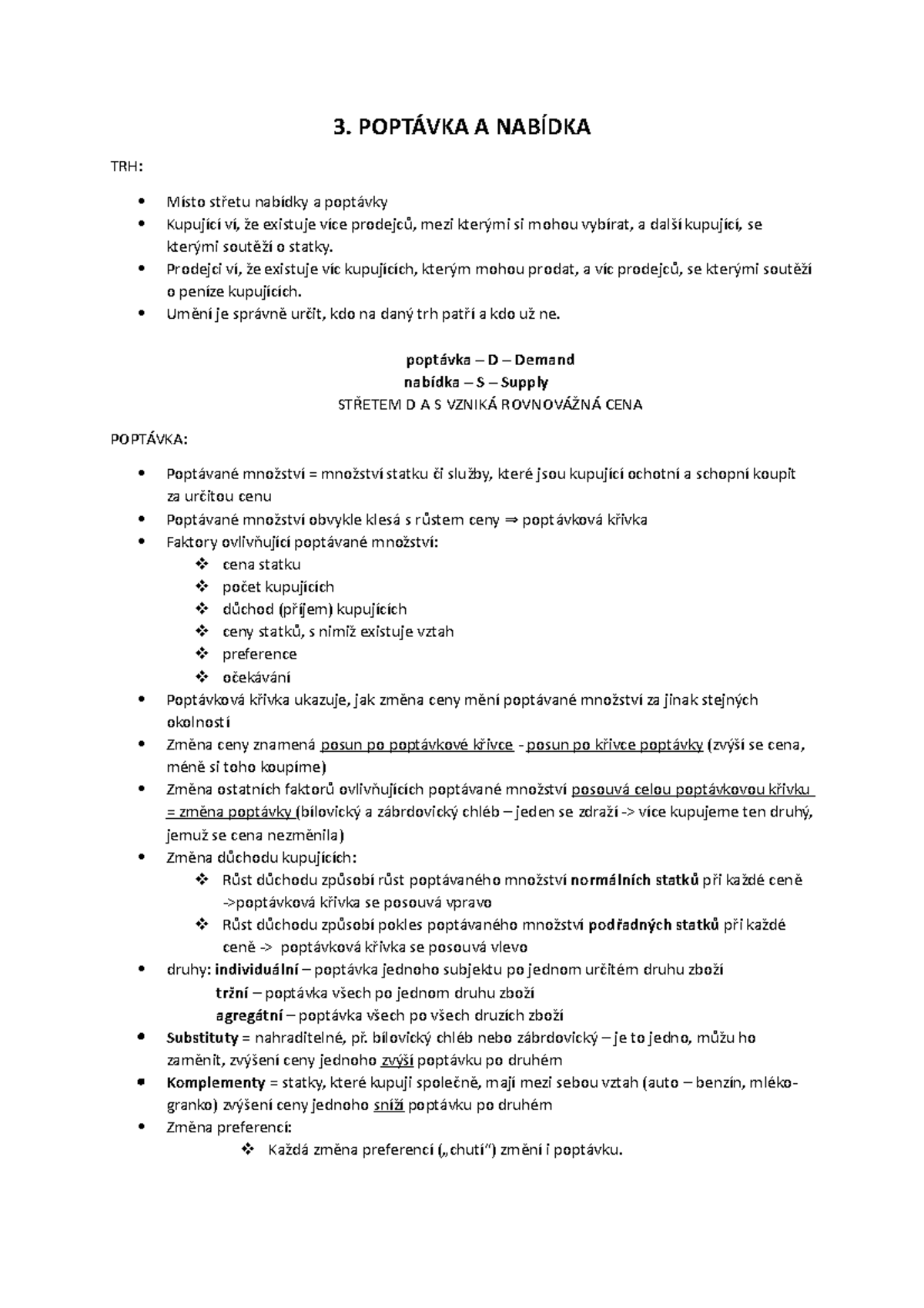 Poptávka a nabídka - maturitní otázky ekonomie - 3. POPTÁVKA A NABÍDKA ...