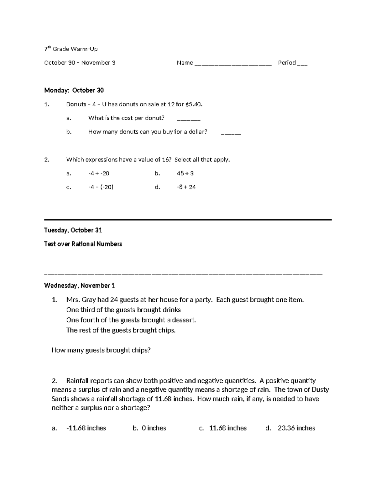 Warm-Up Oct. 30 - Nov. 3 - vutfhvgk - 7 th Grade Warm-Up October 30 ...