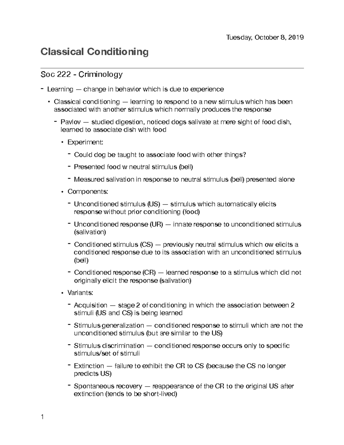 classical conditioning - Studocu