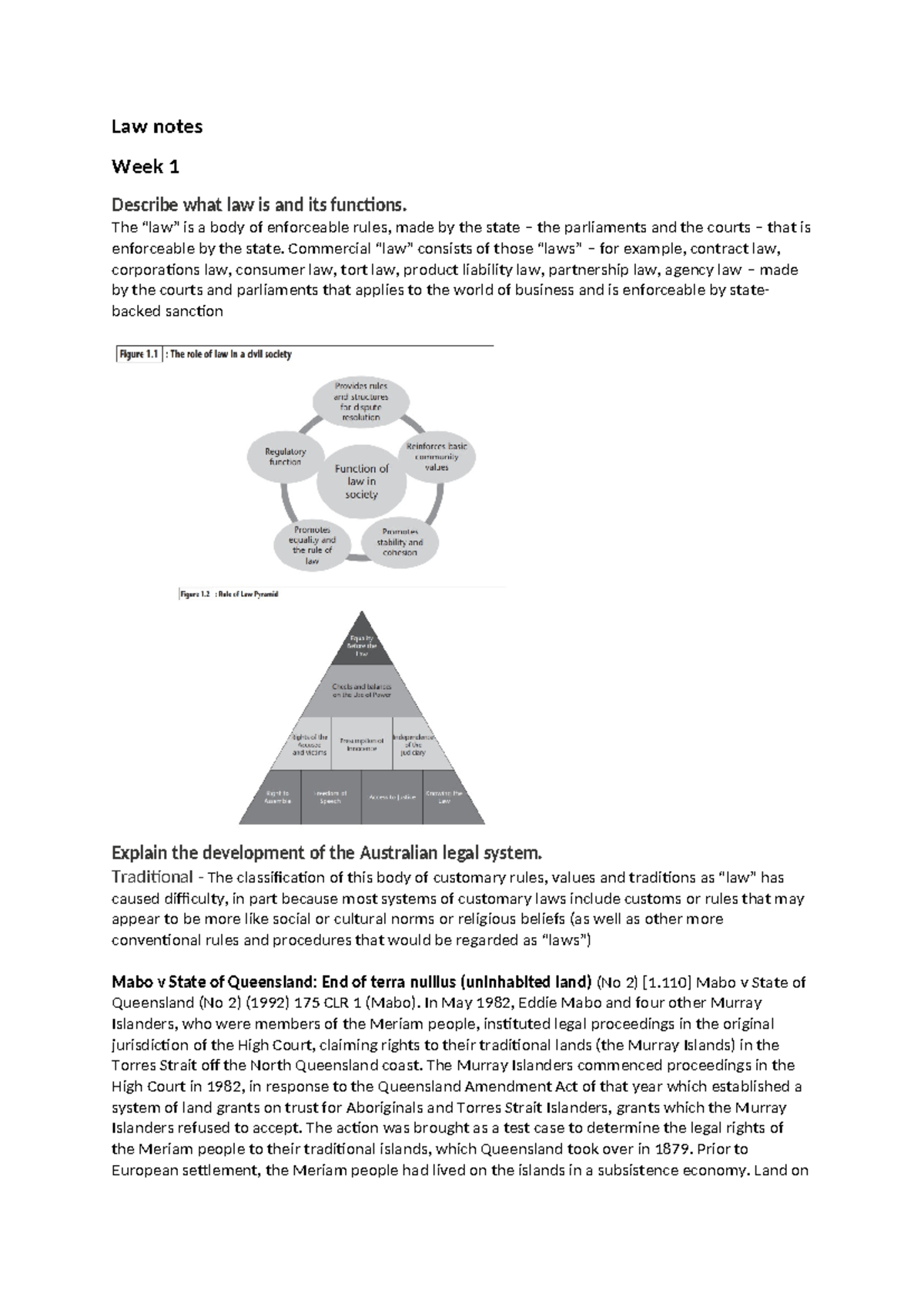 Law notes - fhdxcc - Law notes Week 1 Describe what law is and its ...