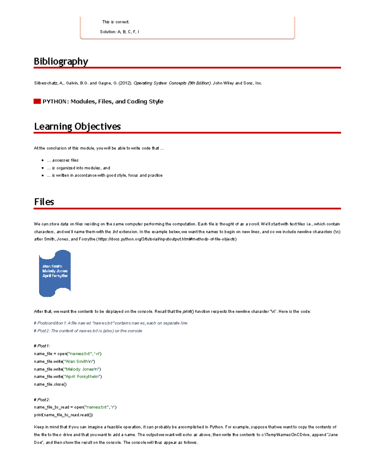 Module 5 python - dgdgdg - This is correct. Solution: A, B, C, F, I ...