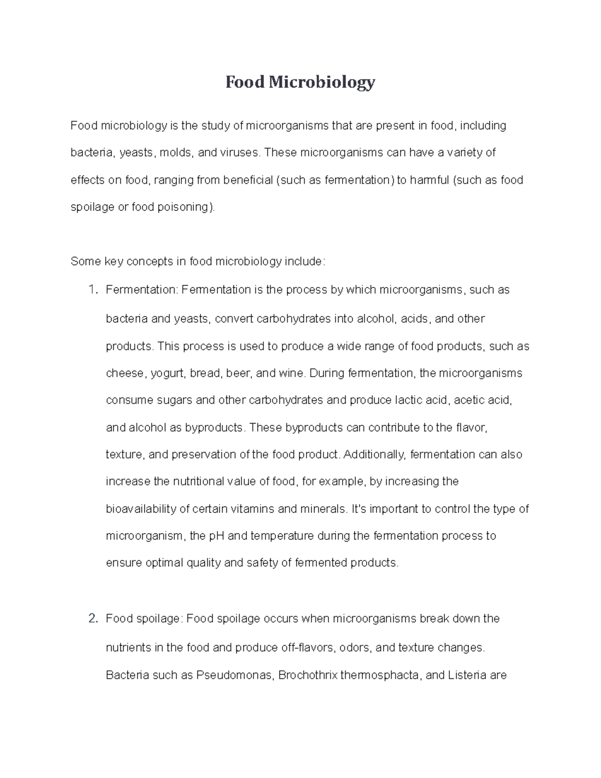 Overview Notes on food microbiology - Food Microbiology Food ...