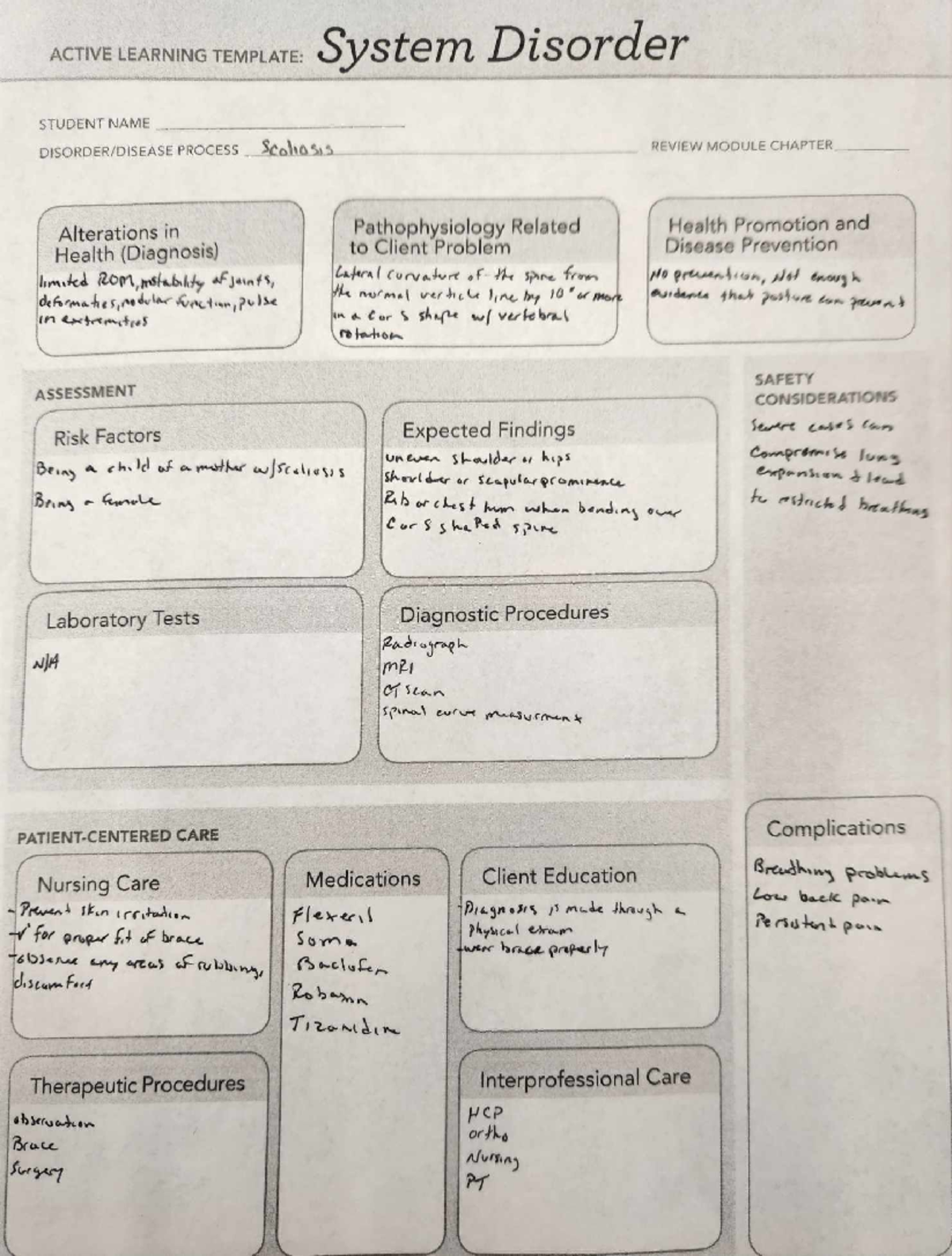 Scoliosis System Disorder - Studocu