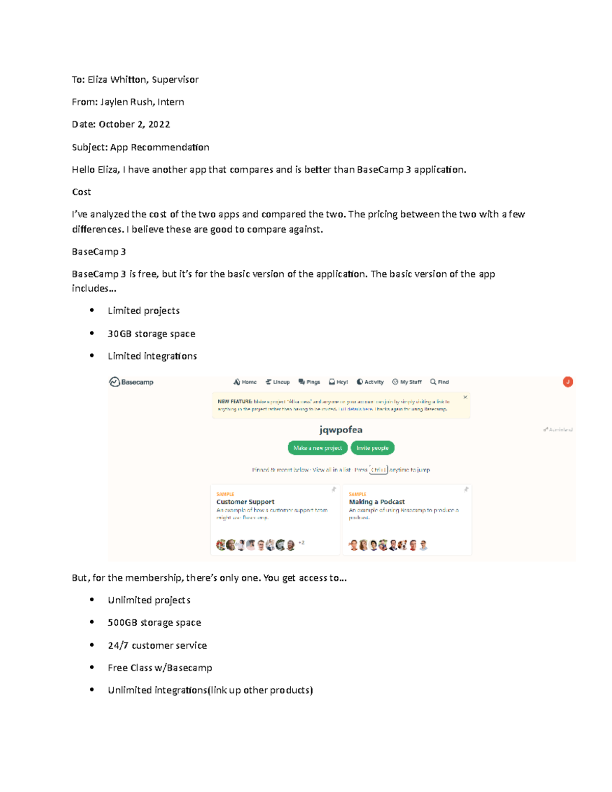 App Recommendation - Take adventage - To: Eliza Whitton, Supervisor ...