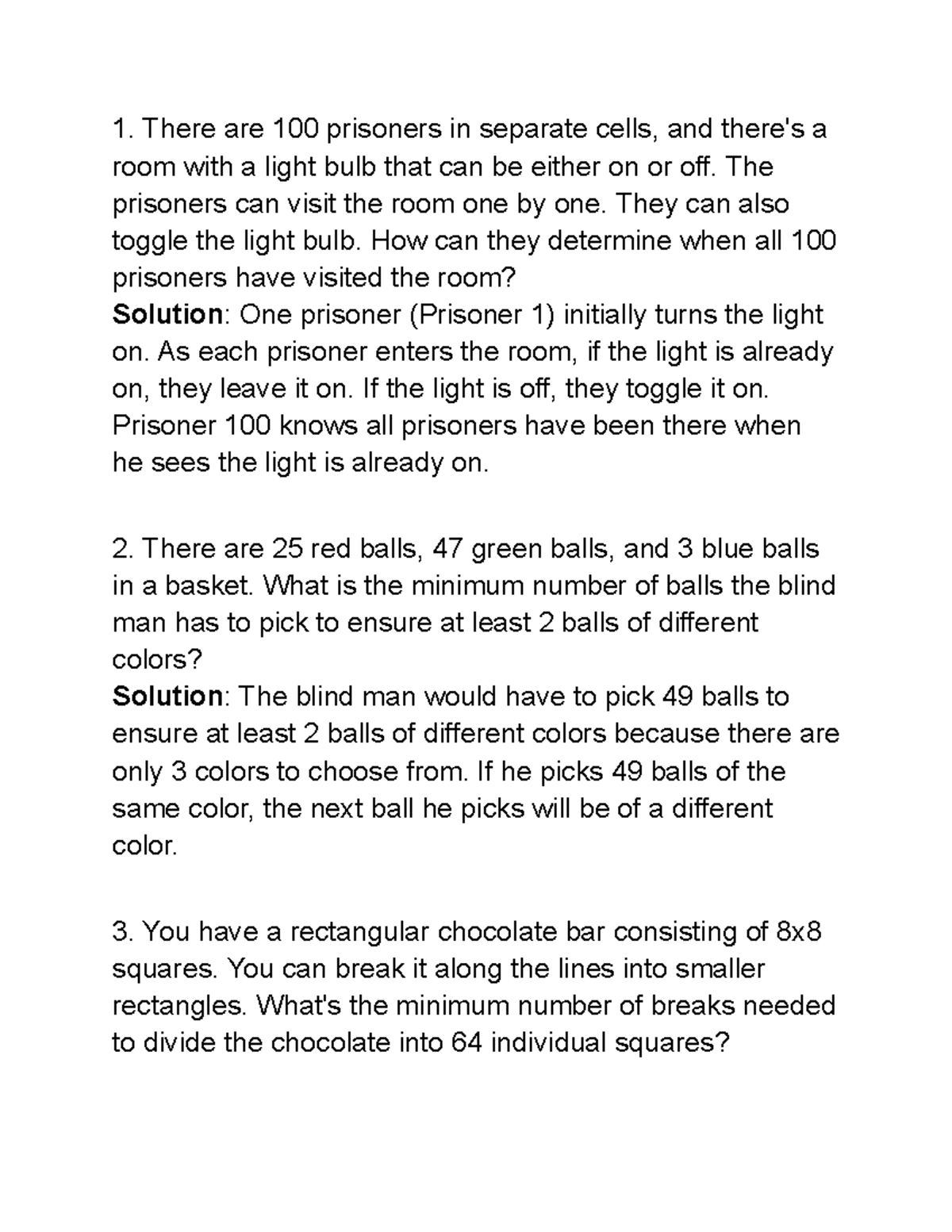 Math riddles - There are 100 prisoners in separate cells, and there's a ...
