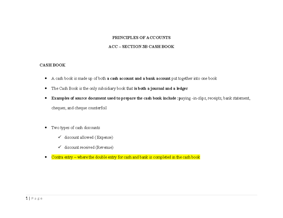 ACC - Section 3B1 CASH BOOK - PRINCIPLES OF ACCOUNTS ACC – SECTION 3B ...