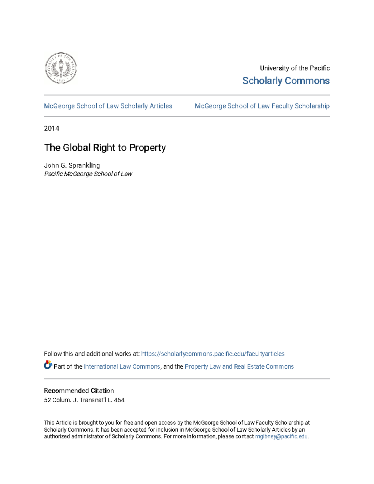 The Global Right to Property - University of the PacificUniversity of ...
