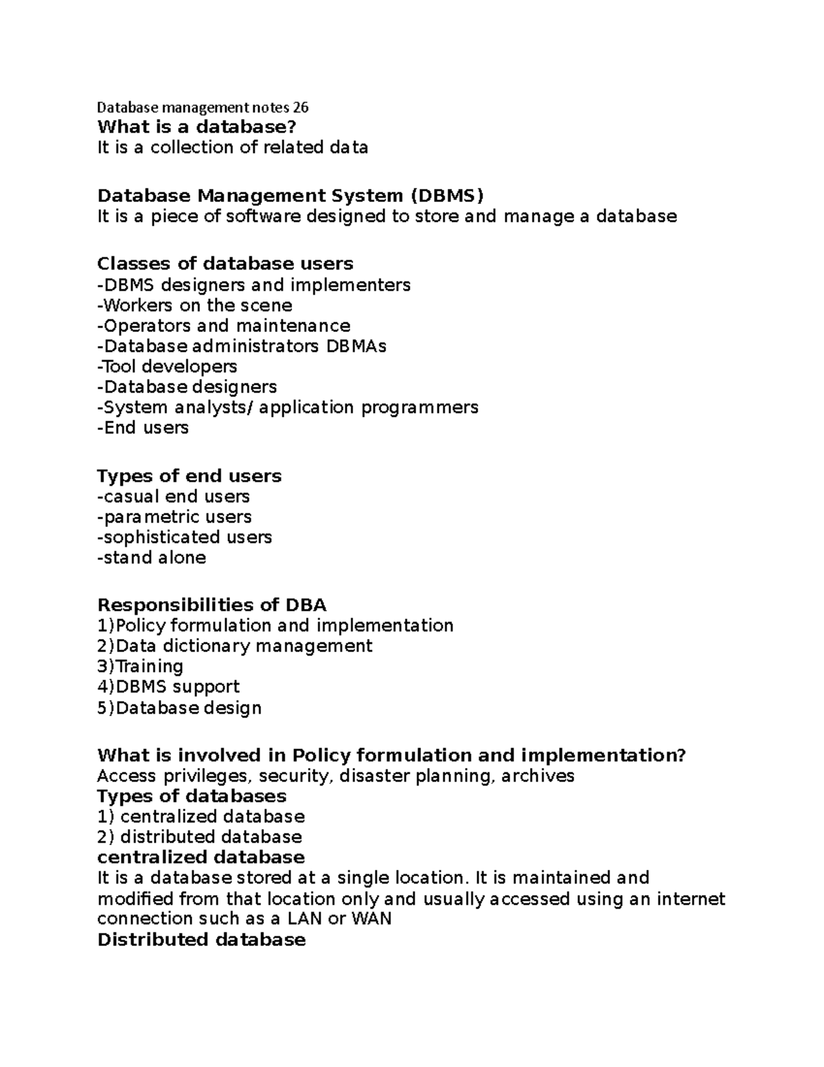 Database management notes 26 - It is maintained and modified from that ...