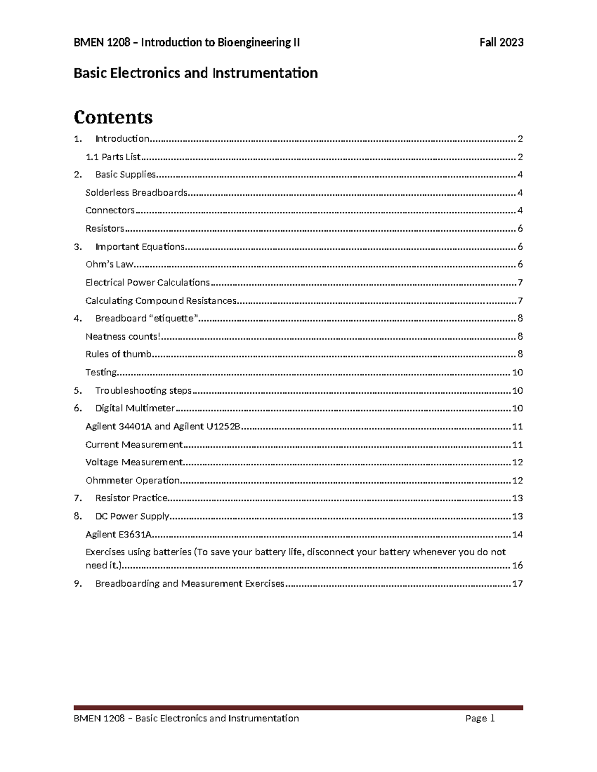 W09 WS Basic Electronics - Basic Electronics and Instrumentation BMEN ...