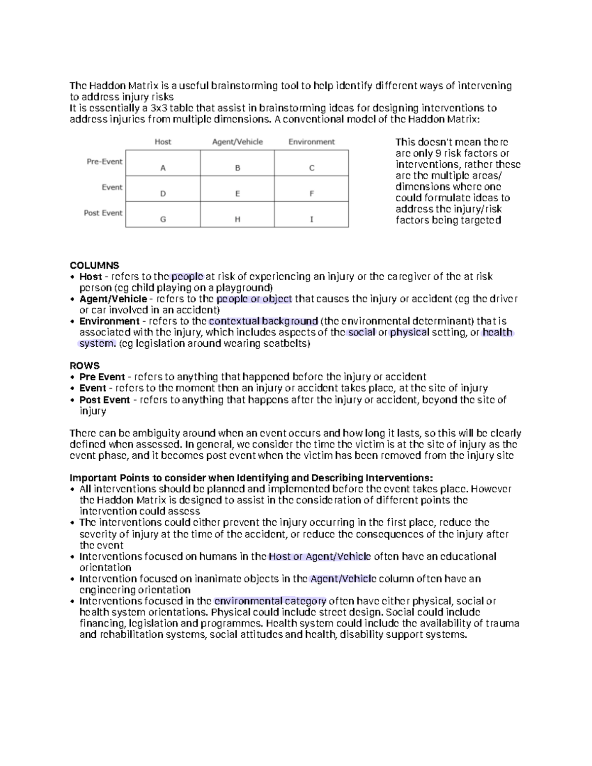 Workshop 3 Notes Haddon Matrix - The Haddon Matrix is a useful ...