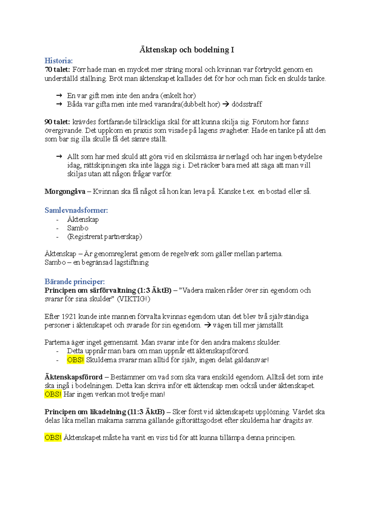 Äktenskap och bodelning I - Äktenskap och bodelning I Historia: 70 ...