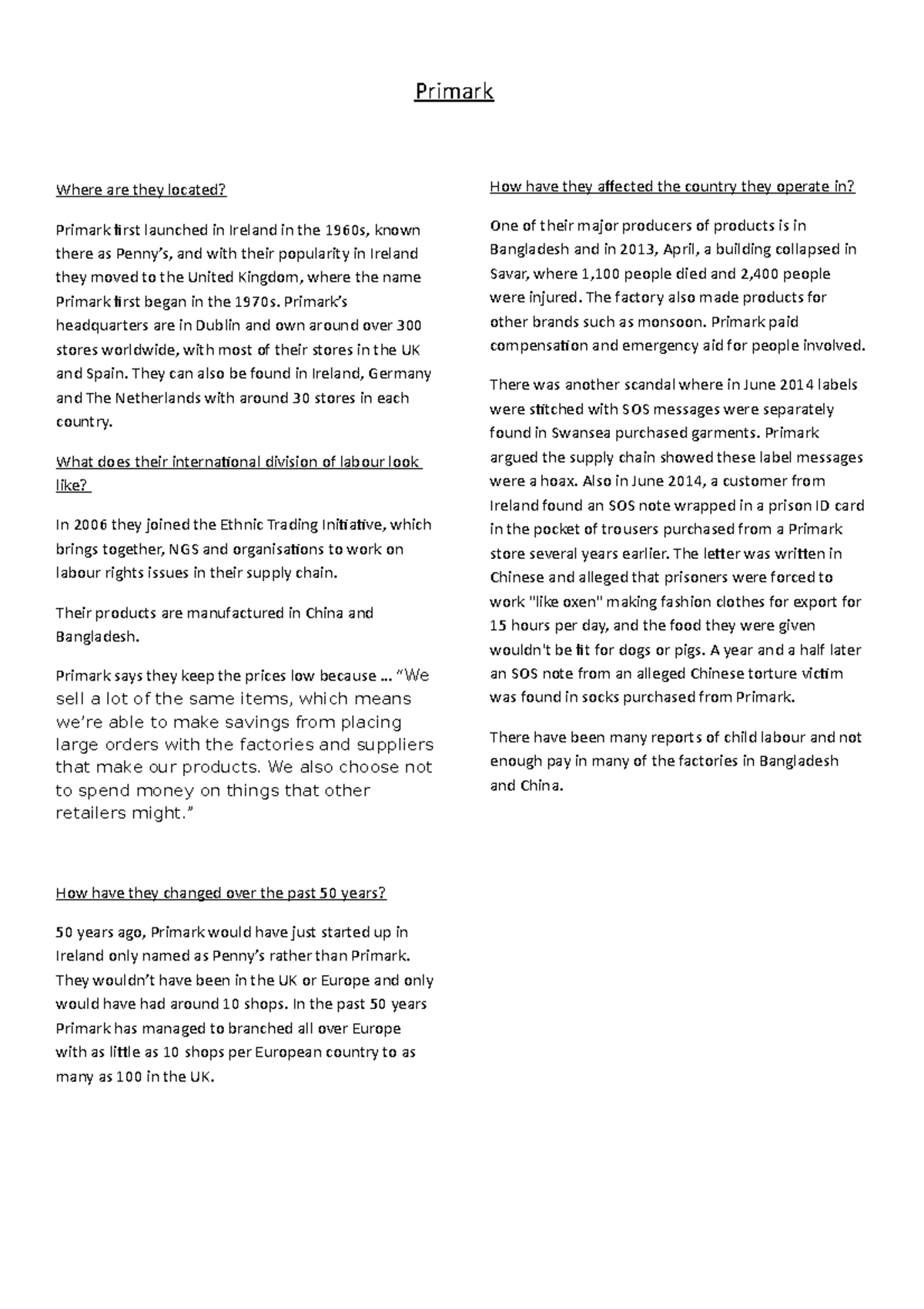 Primark example - notes on a shop jrfhnfufhfgujhfhfhfjhf ...