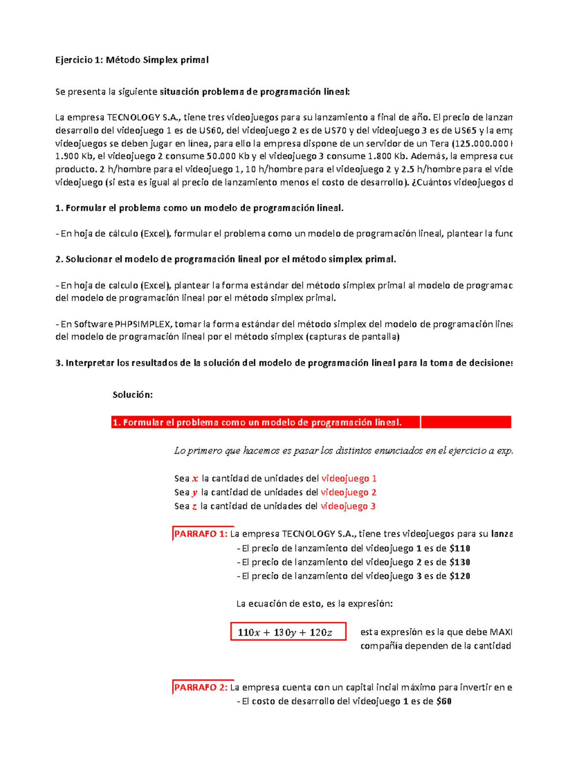 Ejercicios Tarea 1 Métodos simplex primal y simplex dual - programacion lineal - UNAD - Studocu