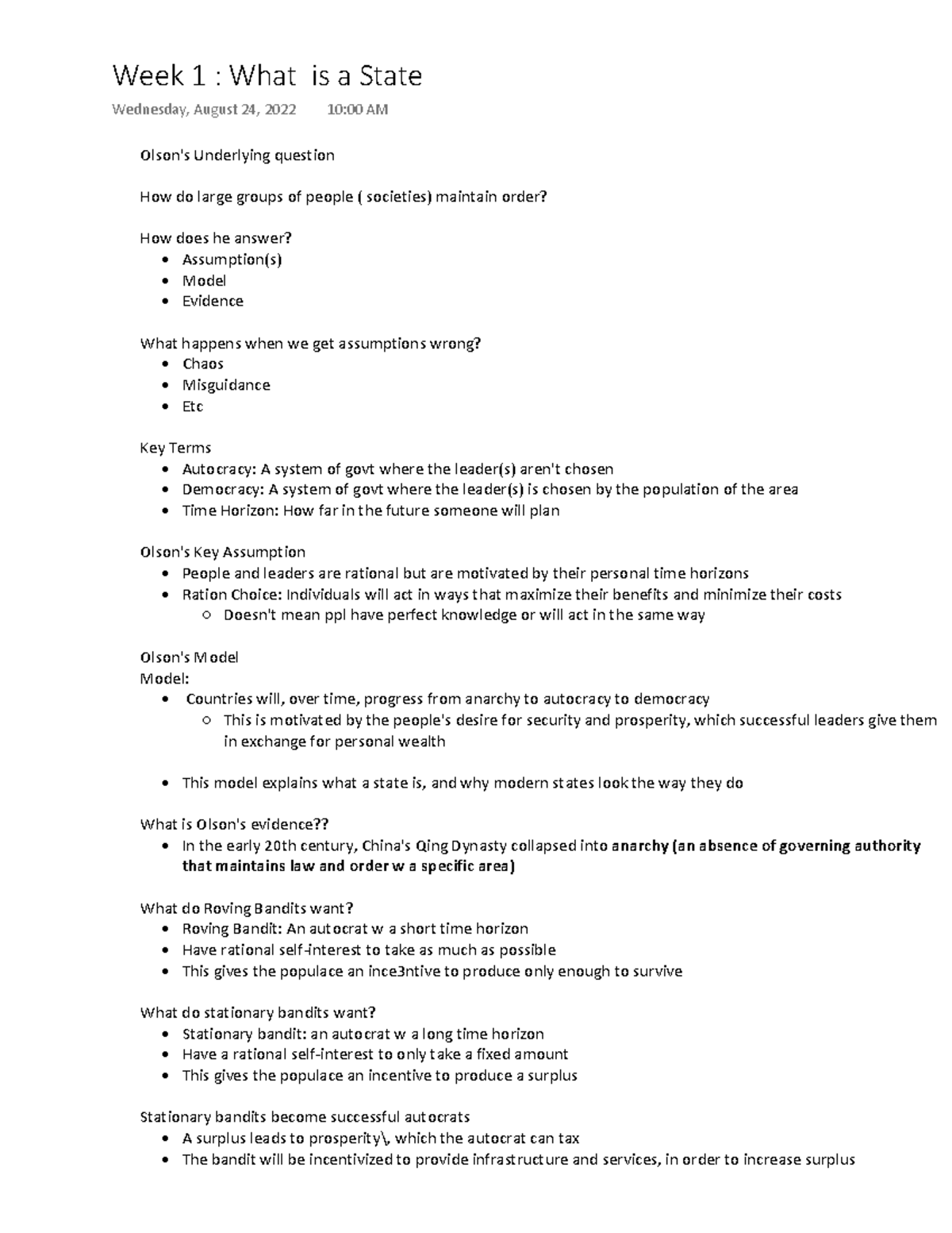 What is State - Dr. Berkowitz - Olson's Underlying question How do ...