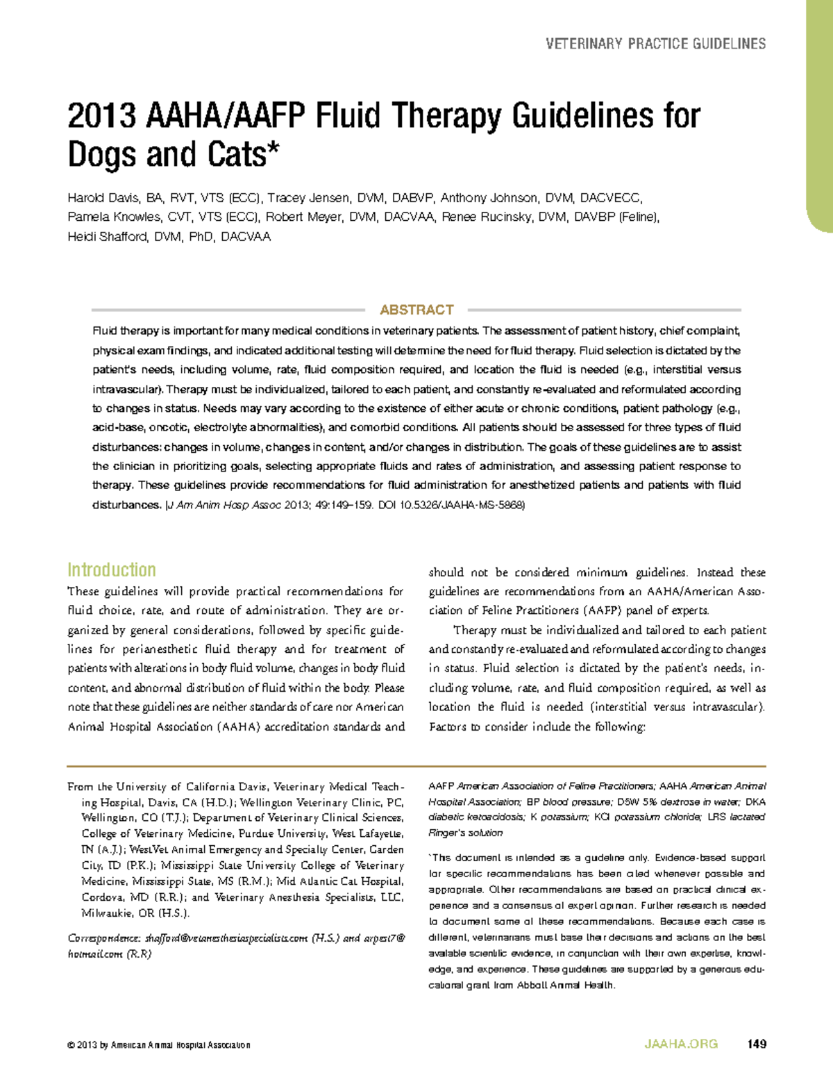 Fluid therapy Guidelines 2013 - VETERINARY PRACTICE GUIDELINES 2013 ...