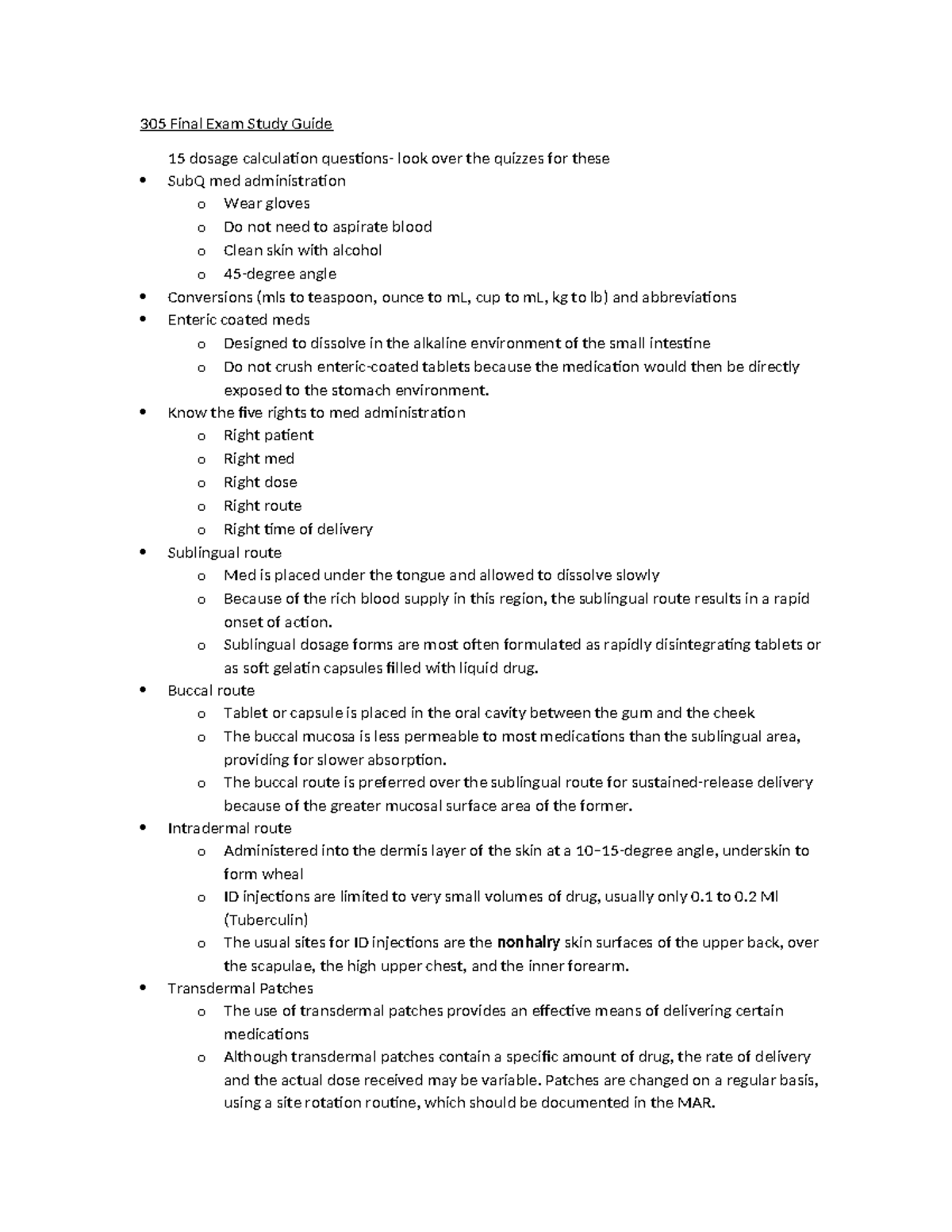 305 Final Exam Study Guide: Key Concepts in Med Administration - 305 Final Exam Study Guide 15 ...