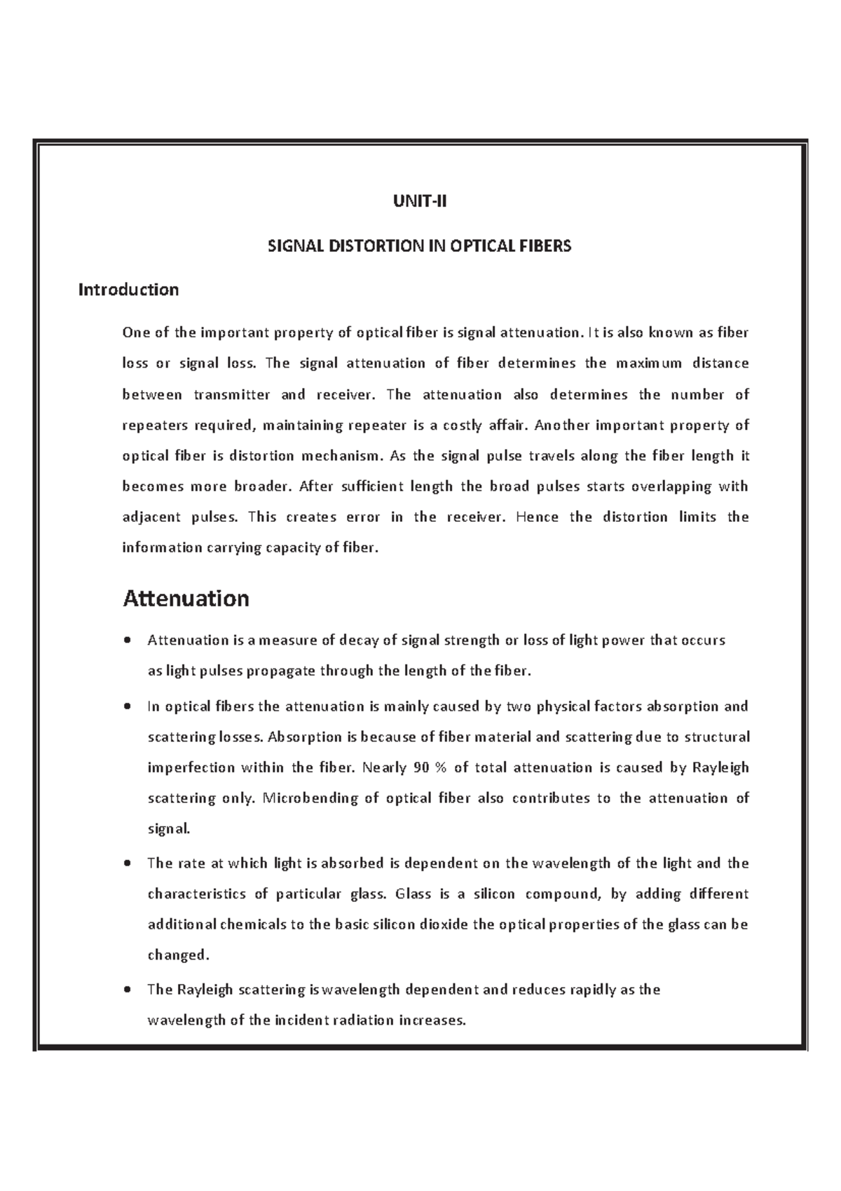 Unit 2 - UNIT-II SIGNAL DISTORTION IN OPTICAL FIBERS Introduction One ...