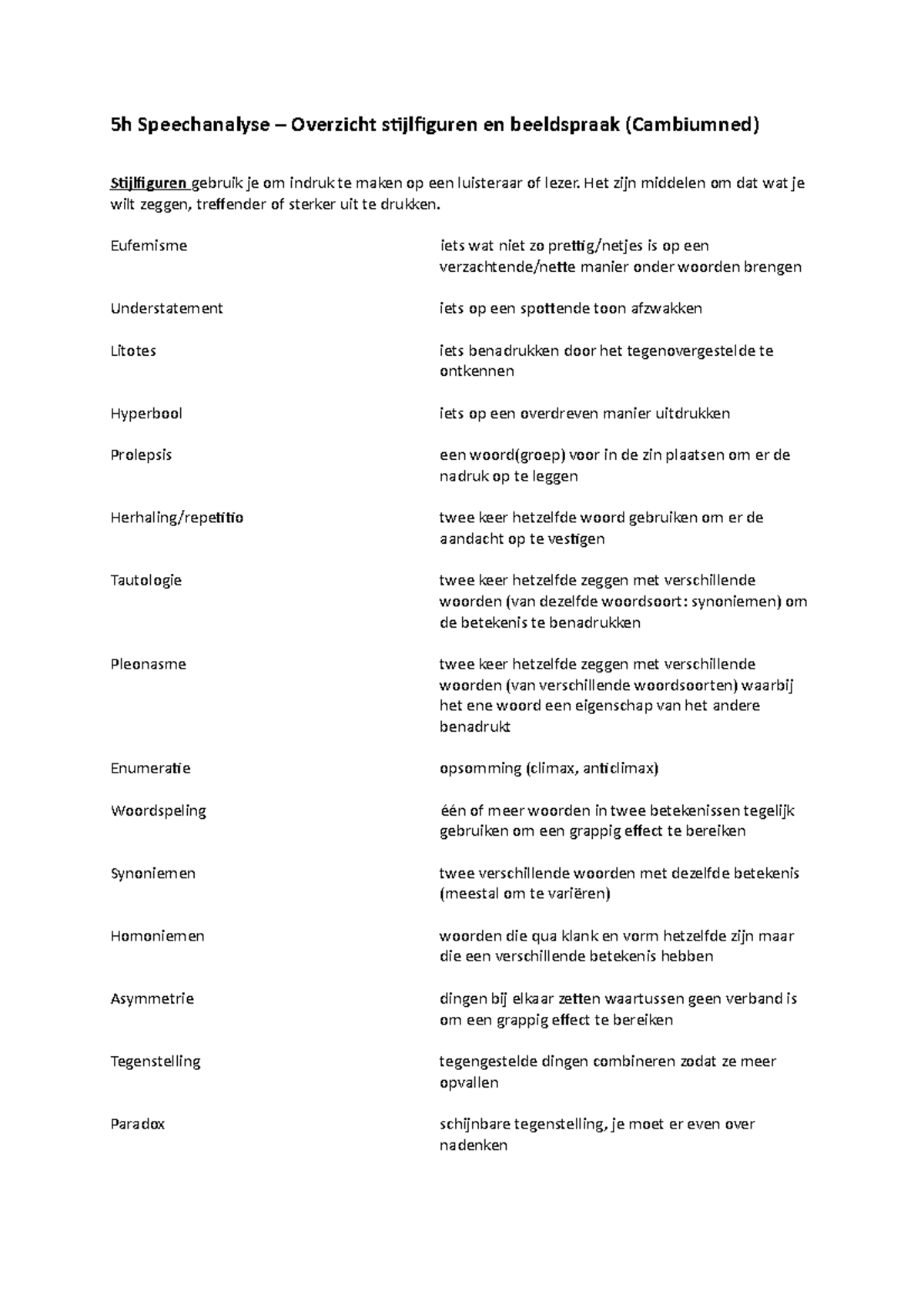 5h Speechanalyse - Stijlfiguren en beeldspraak - 5h Speechanalyse ...