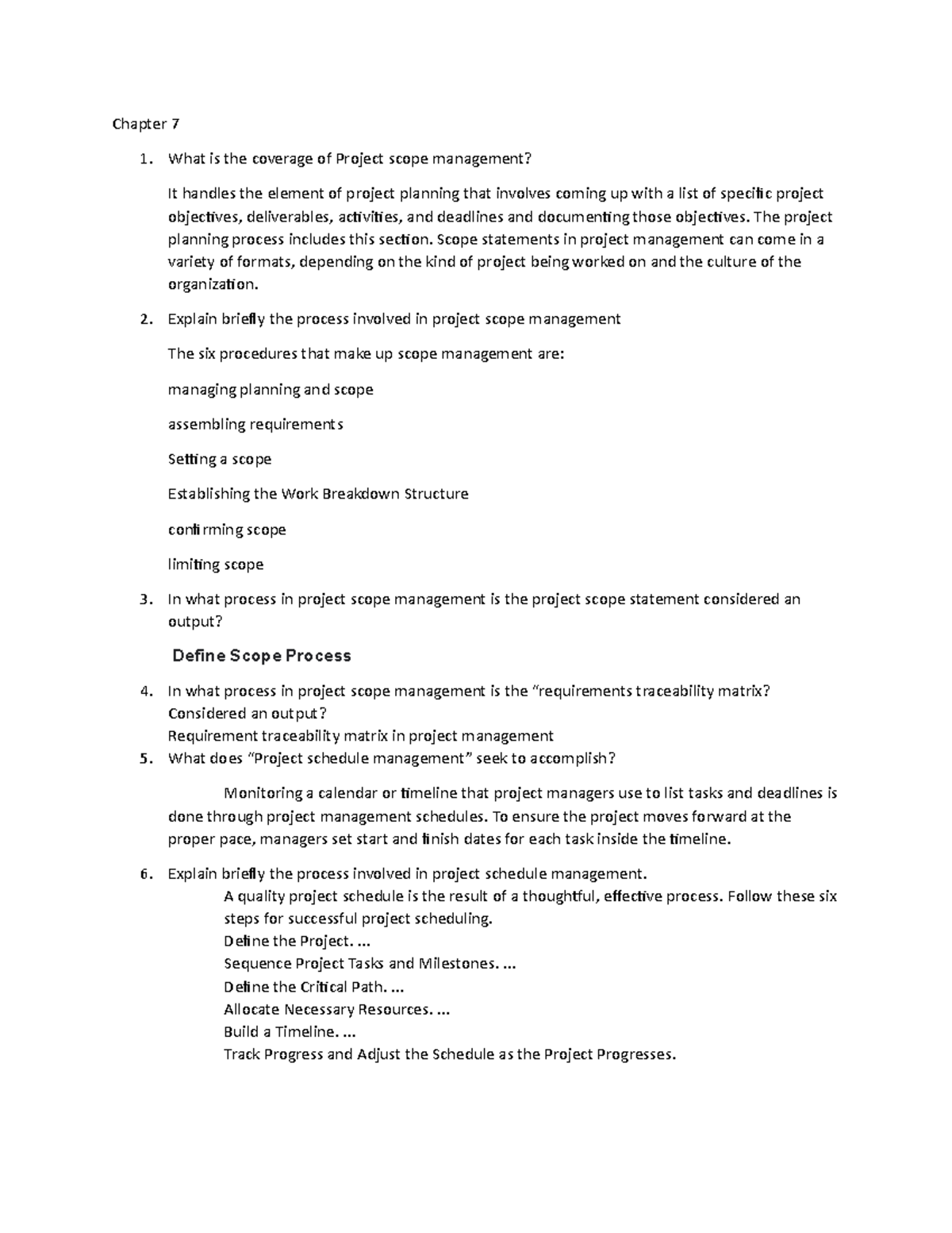 Chapter 7 - awsa - Chapter 7 What is the coverage of Project scope ...