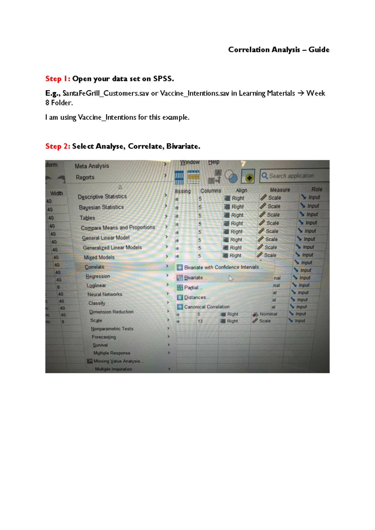 Correlation Guide SPSS - Correlation Analysis – Guide Step 1: Open your ...