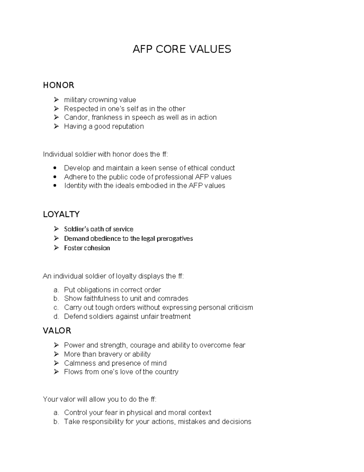 AFP-CORE- Valuestheo - ROTCunit Core Values - AFP CORE VALUES HONOR ...