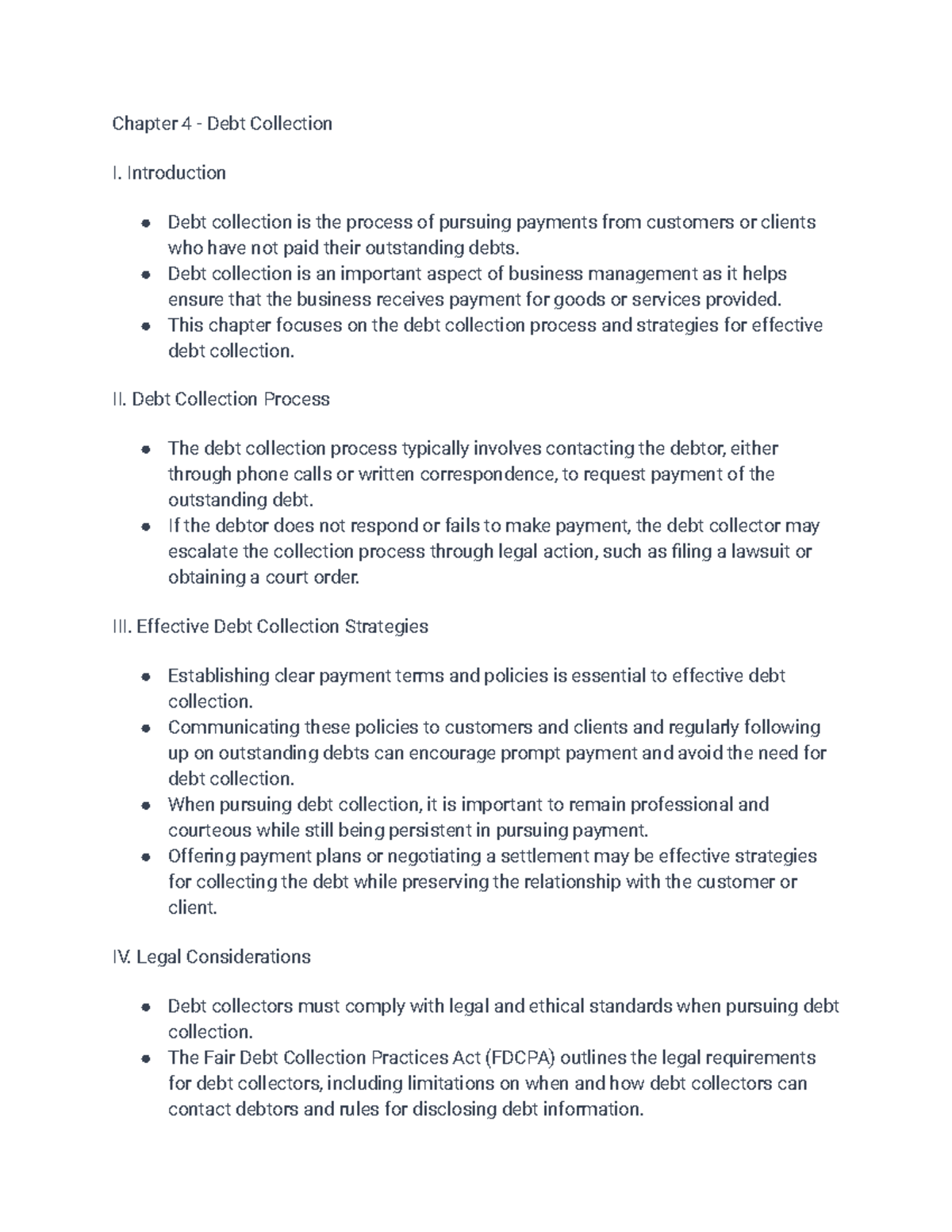 Mgt 4 - Business chapter 4 notes - Chapter 4 - Debt Collection I ...