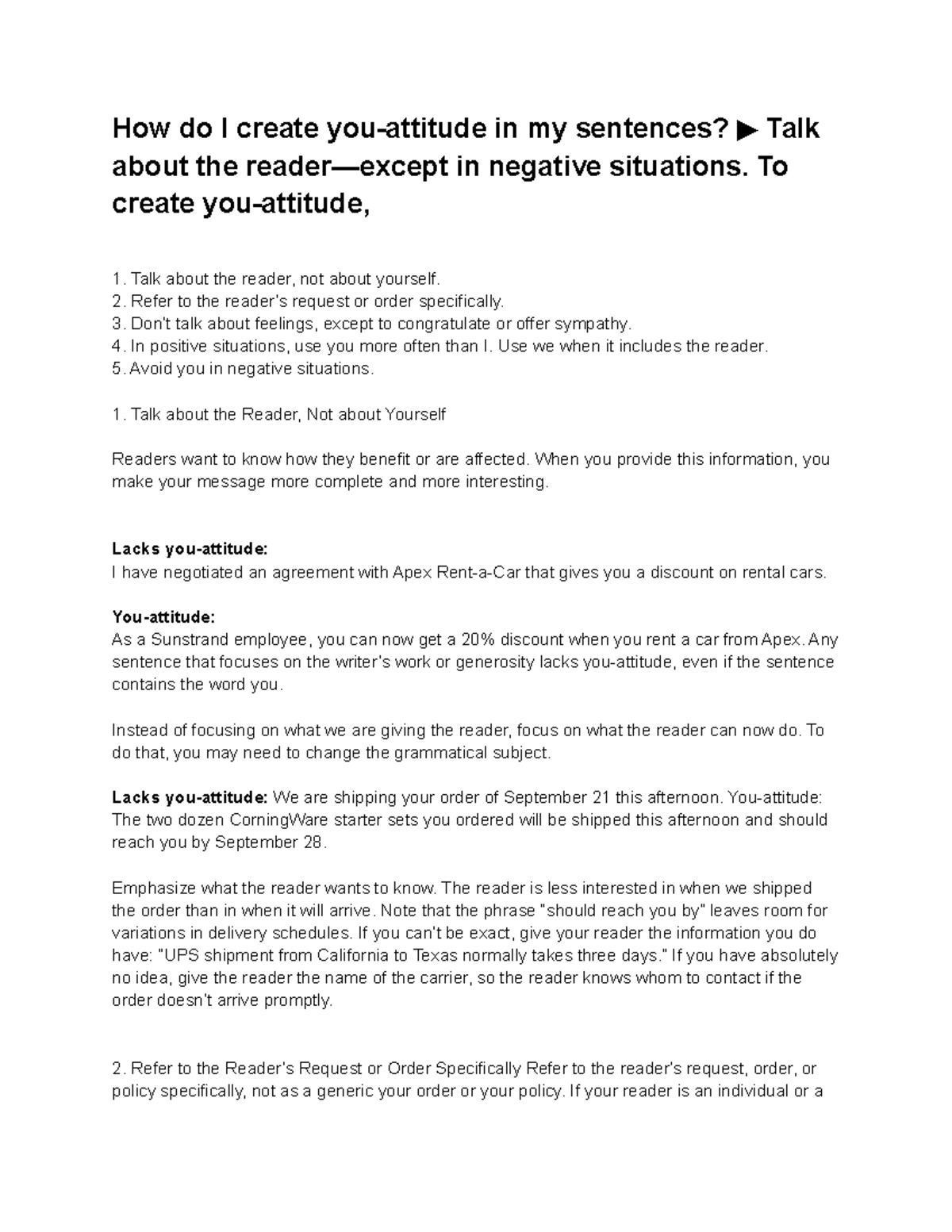 How do I create you-attitude in my sentences - To create you-attitude ...