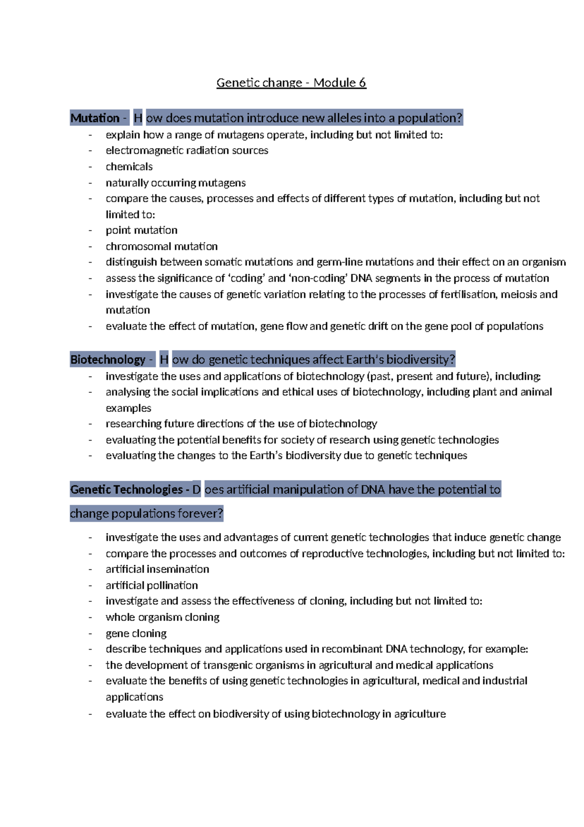 Module 6 bio - change copy - Genetic change - Module 6 Mutation - H ow ...