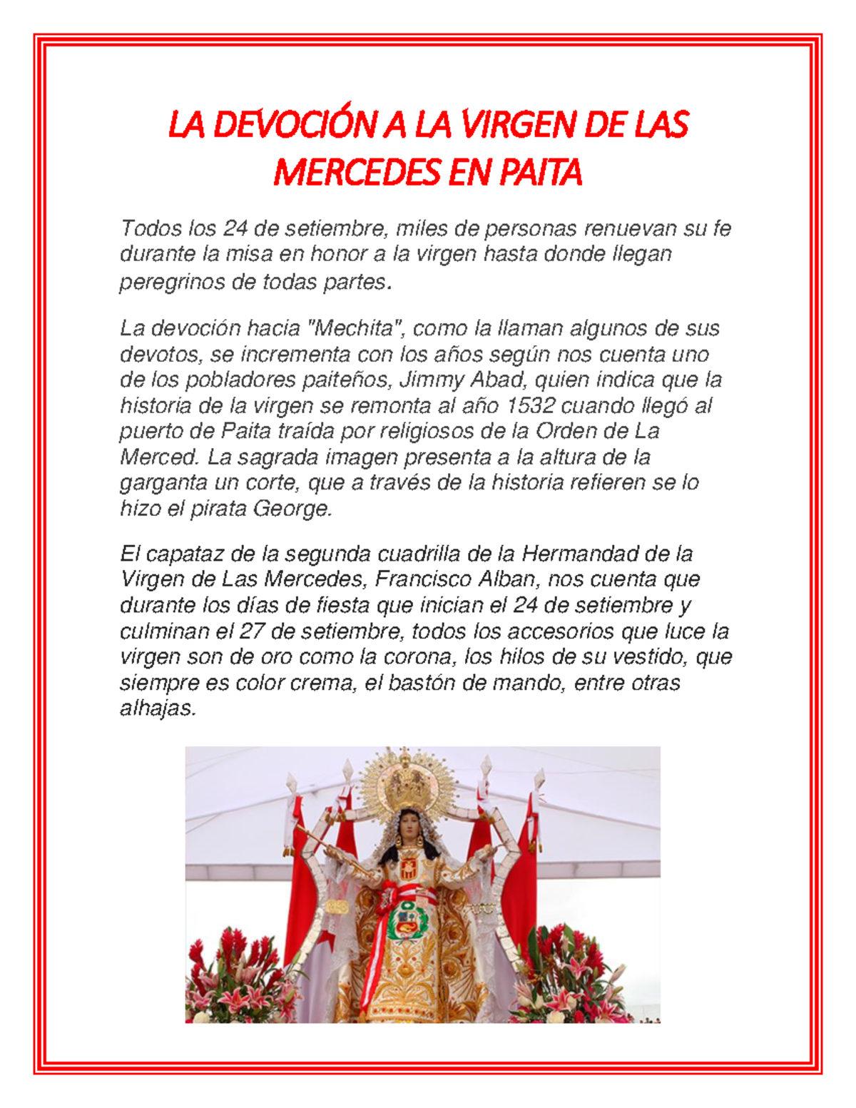 LA Devoción A LA Virgen DE LAS Mercedes EN Paita - LA DEVOCIÓN A LA ...